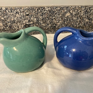 Vintage Ceramic Ball Pitchers 3in Tall One Blue and One Green 6 Fluid ...