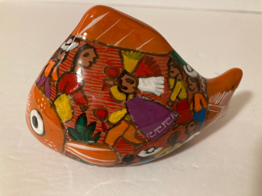 Vintage Red Clay Mexican Talavera Folk Art Fish With Vibrant Colors - Etsy