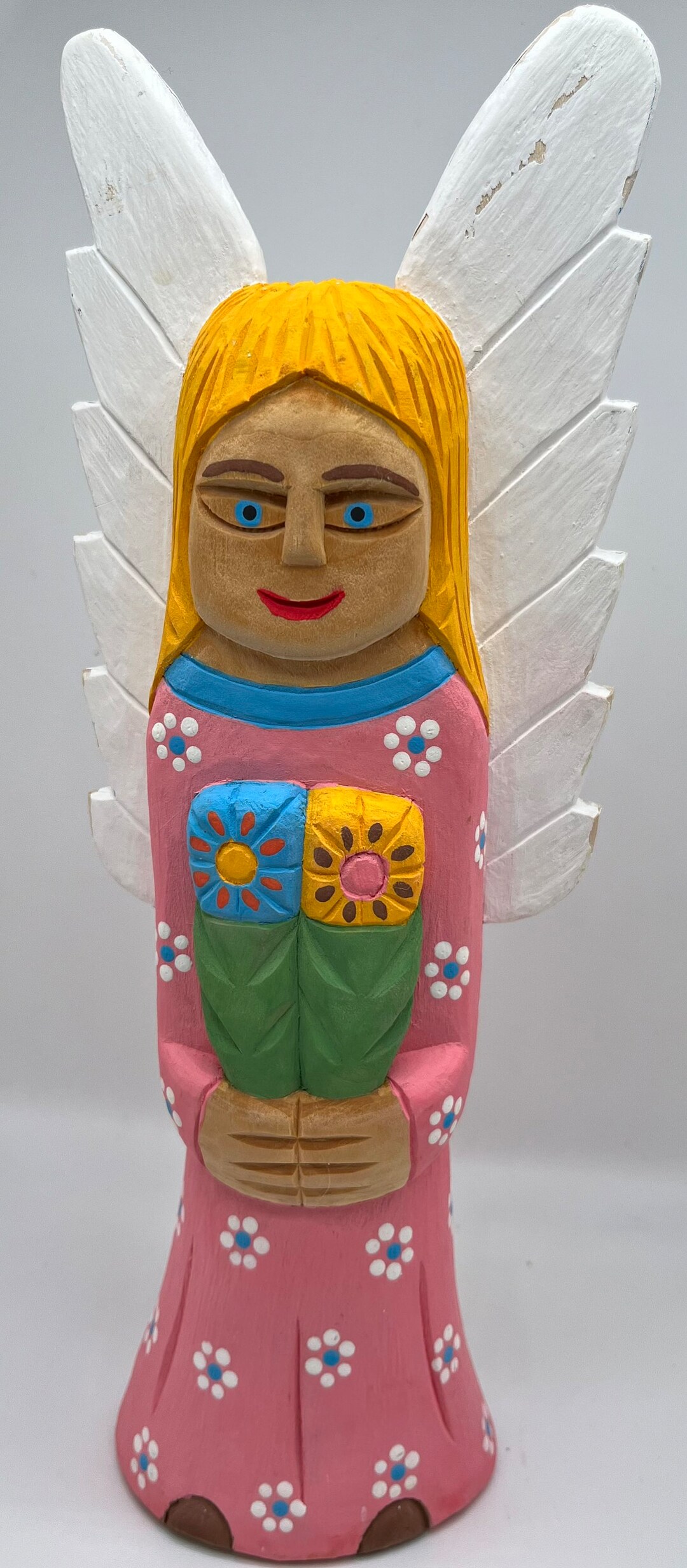 Vintage Hand Crafted Wooden Angel Polish Folk Art by H Cichocki Signed ...