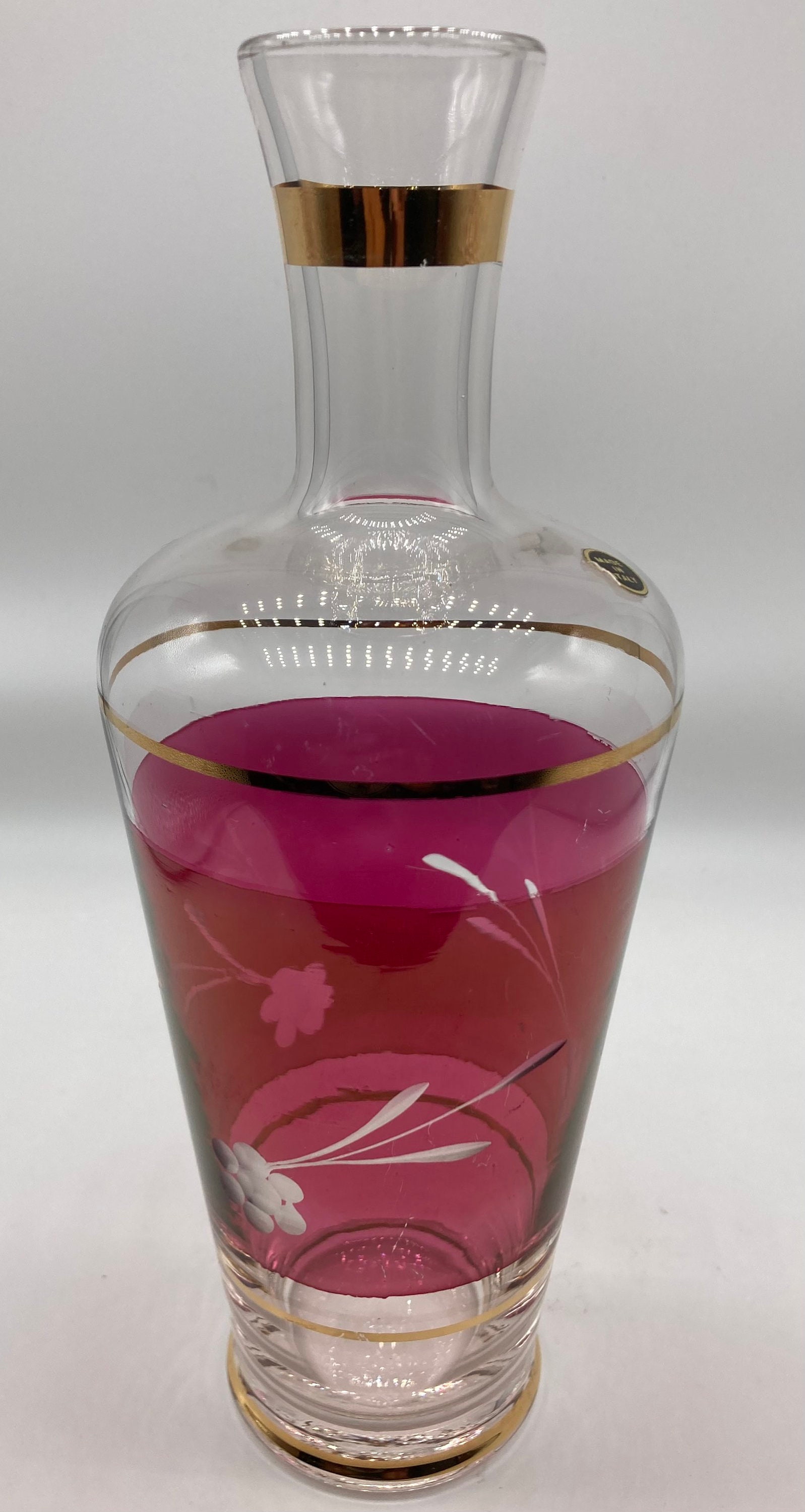 Vintage MCM Ruby Red Flash Etched Glass Decanter With 4 Footed - Etsy