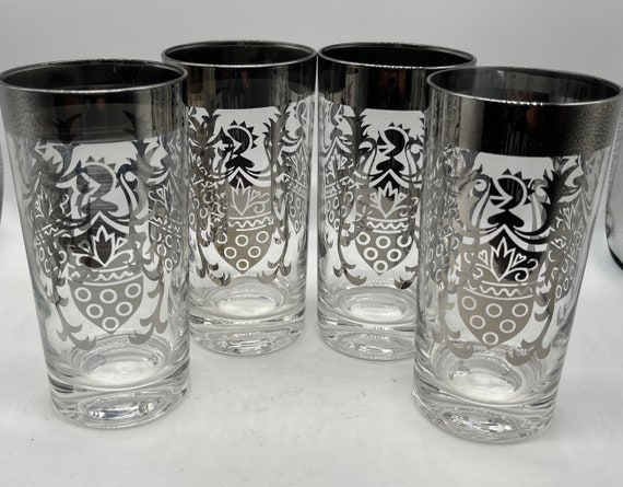 4 Vintage MCM Kimiko Glassware Highball Tumblers Knight Shield - Etsy
