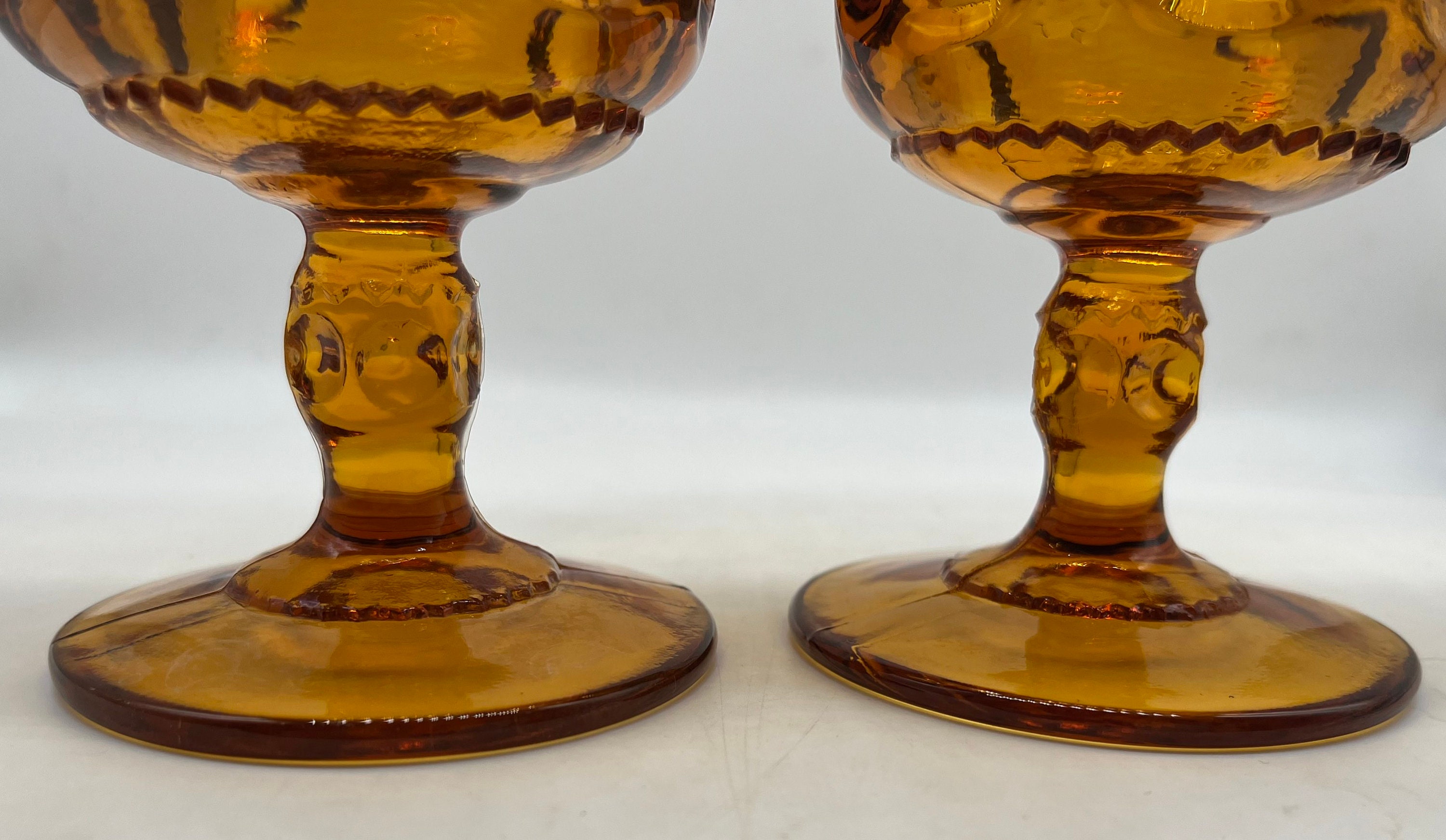 Vintage Indiana Glass Kings Crown Thumbprint Amber Goblets Set - Etsy