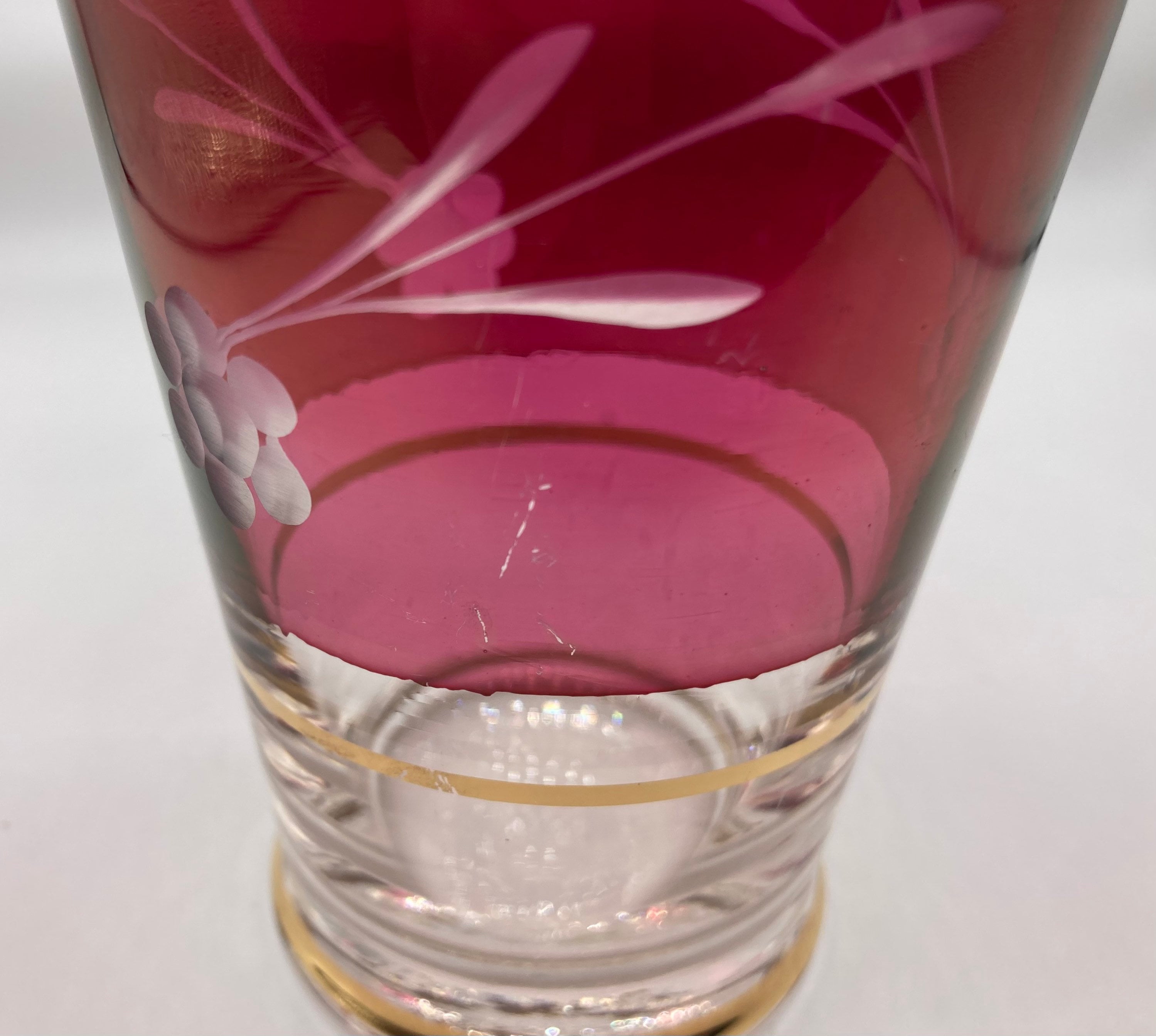 Vintage MCM Ruby Red Flash Etched Glass Decanter With 4 Footed - Etsy