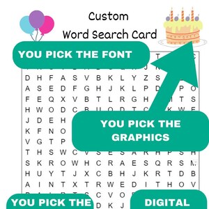 Custom Card - Personalized Word Search Card - Digital - Any Occasion or ...