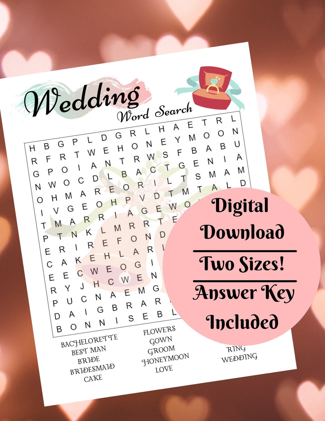 Wedding Word Search - Bachelorette Party Game - Wedding Favors ...