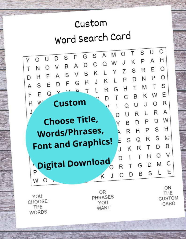 Custom Card Personalized Word Search Card Digital Any | Etsy
