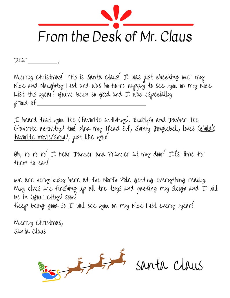 Personalized Letter From Santa Printable and Personalized - Etsy