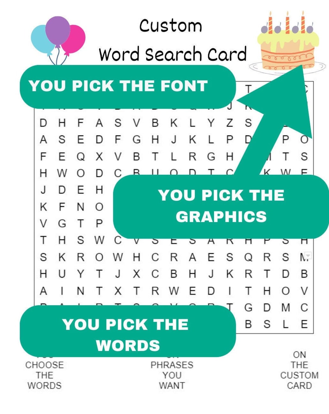 Custom Card - Personalized Word Search Card - Card for Any Occasion or ...