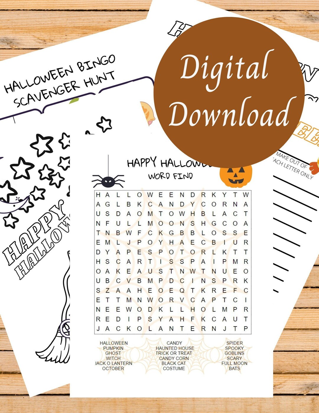 Halloween Activities - 5 Pages for Your Kids - Word Search, Coloring ...