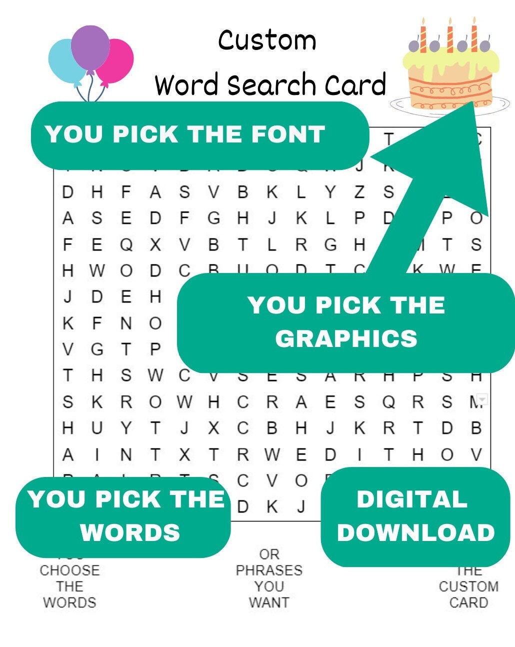 Custom Card - Personalized Word Search Card - Digital - Any Occasion or ...