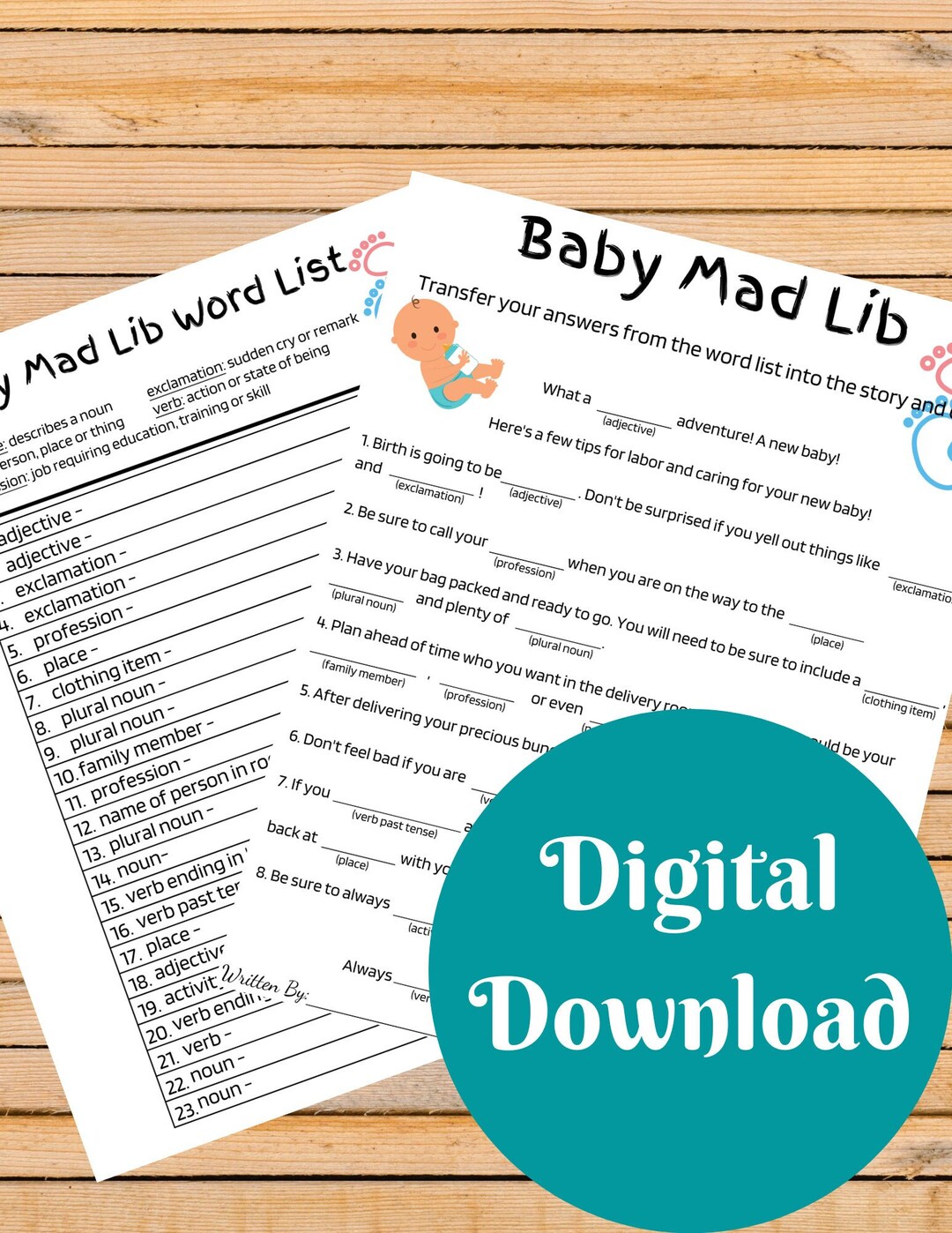 Baby Mad Lib - Baby Shower Game - Printable - Pink and Blue Graphics ...