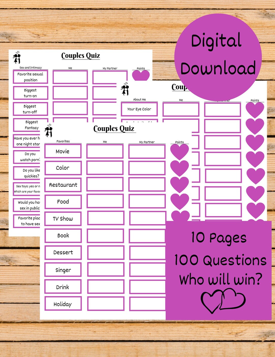 Couples Quiz - Who Knows Who Better? - 10 Pages/100 Questions to See ...