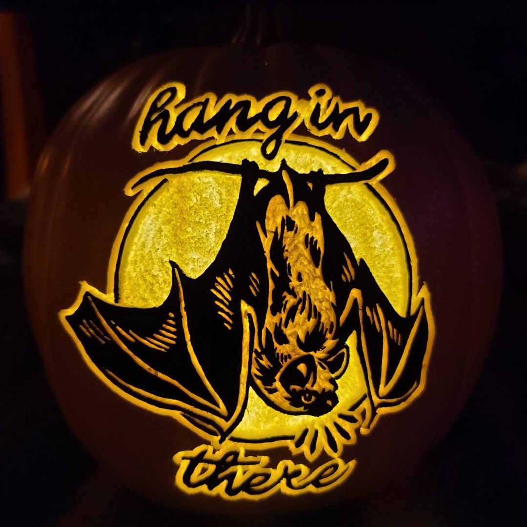 Carved 9" Foam Pumpkin, Hang in There Bat, Cute Bat, Halloween Decor ...