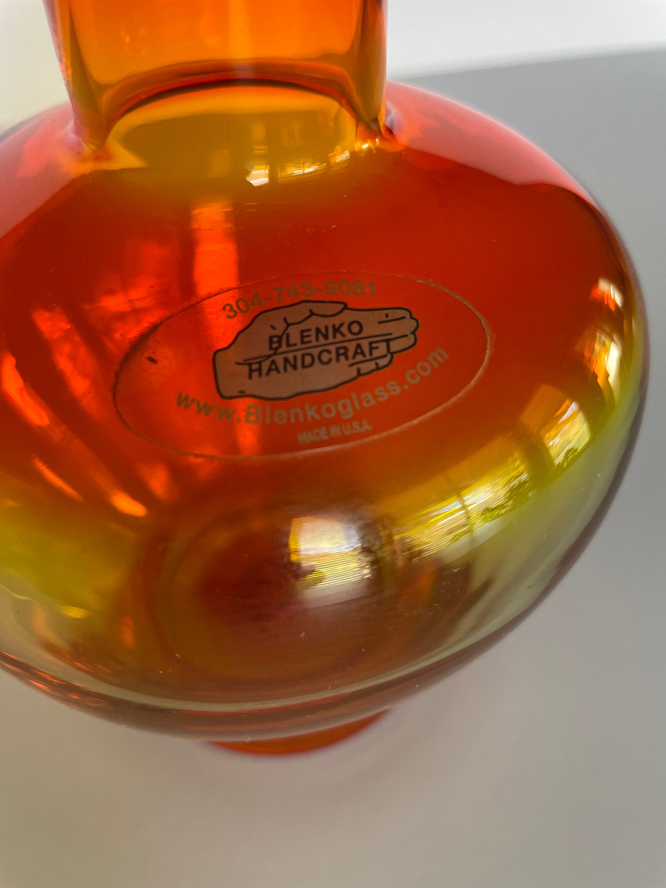 Blenko Glass Amberina Vase With Sticker - Etsy