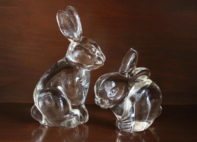 Two Vintage Glass Bunny Paperweights - Etsy
