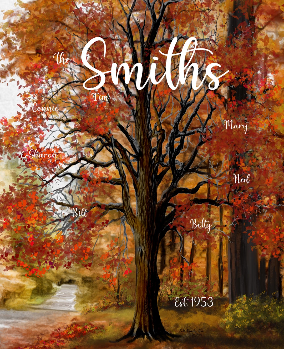 Personalized Fall Family Tree Autumn Acrylic Painting - Etsy