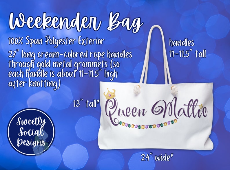 Mardi Gras Queen or King Weekender Bag Great Customizable Gift ...