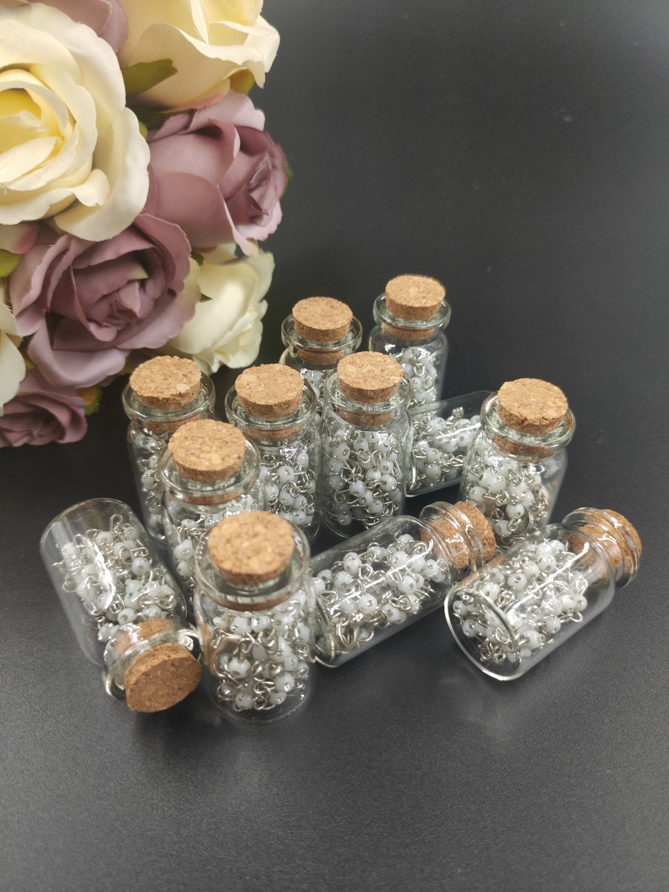 12 Glass Bottle Rosary W/ White Beaded Necklace & Crucifix - Etsy