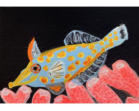 Fish ACEO Longnosed Filefish Hand Painted Art Card | Etsy