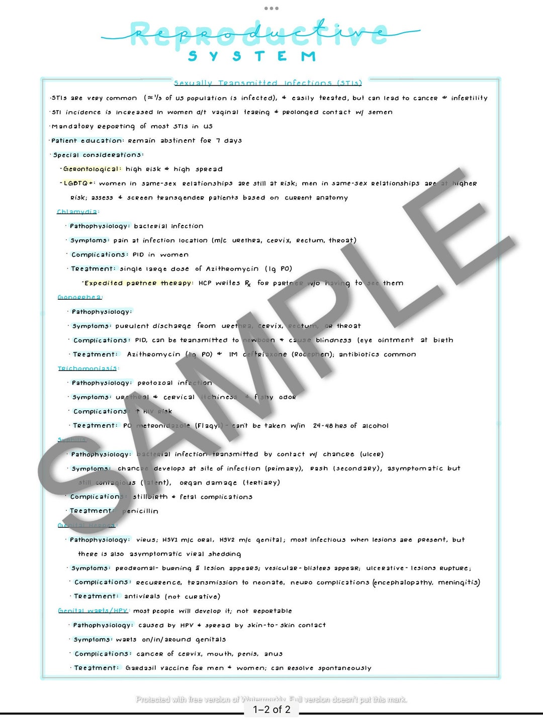 Reproductive System and Stds notes for Nursing Students - Etsy