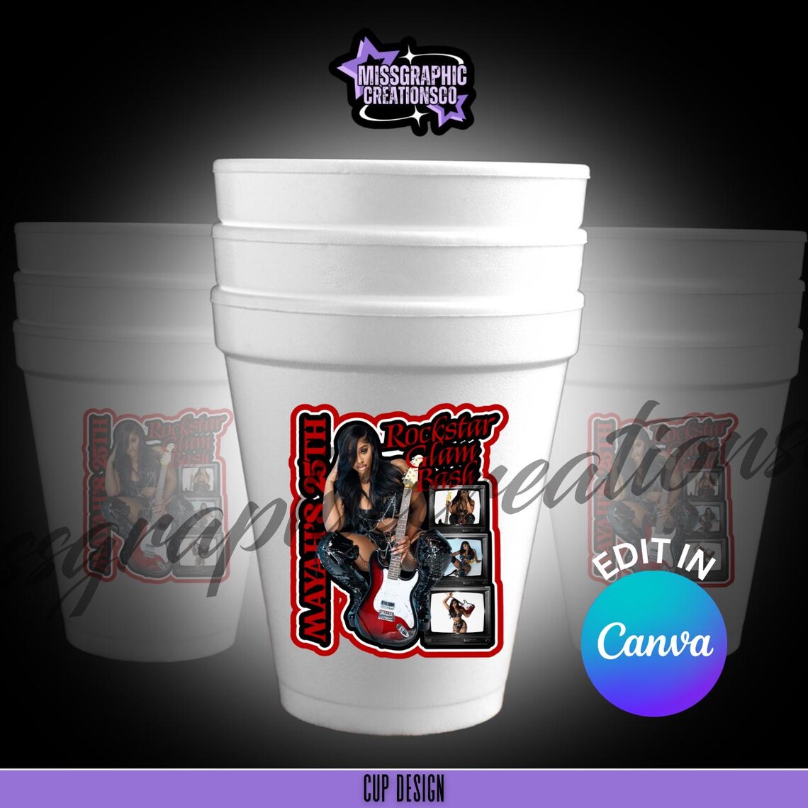 Custom Rockstar Glam Cup Design: Editable Canva Template (digital ...