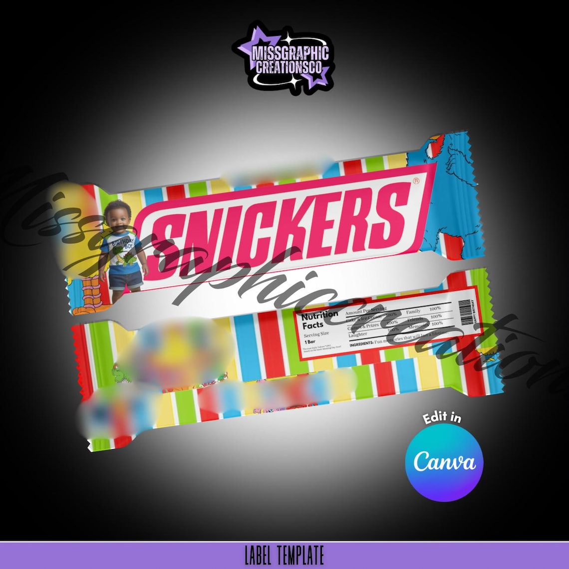 Kids Birthday Snickers Label Template: Editable Party Favor (digital ...