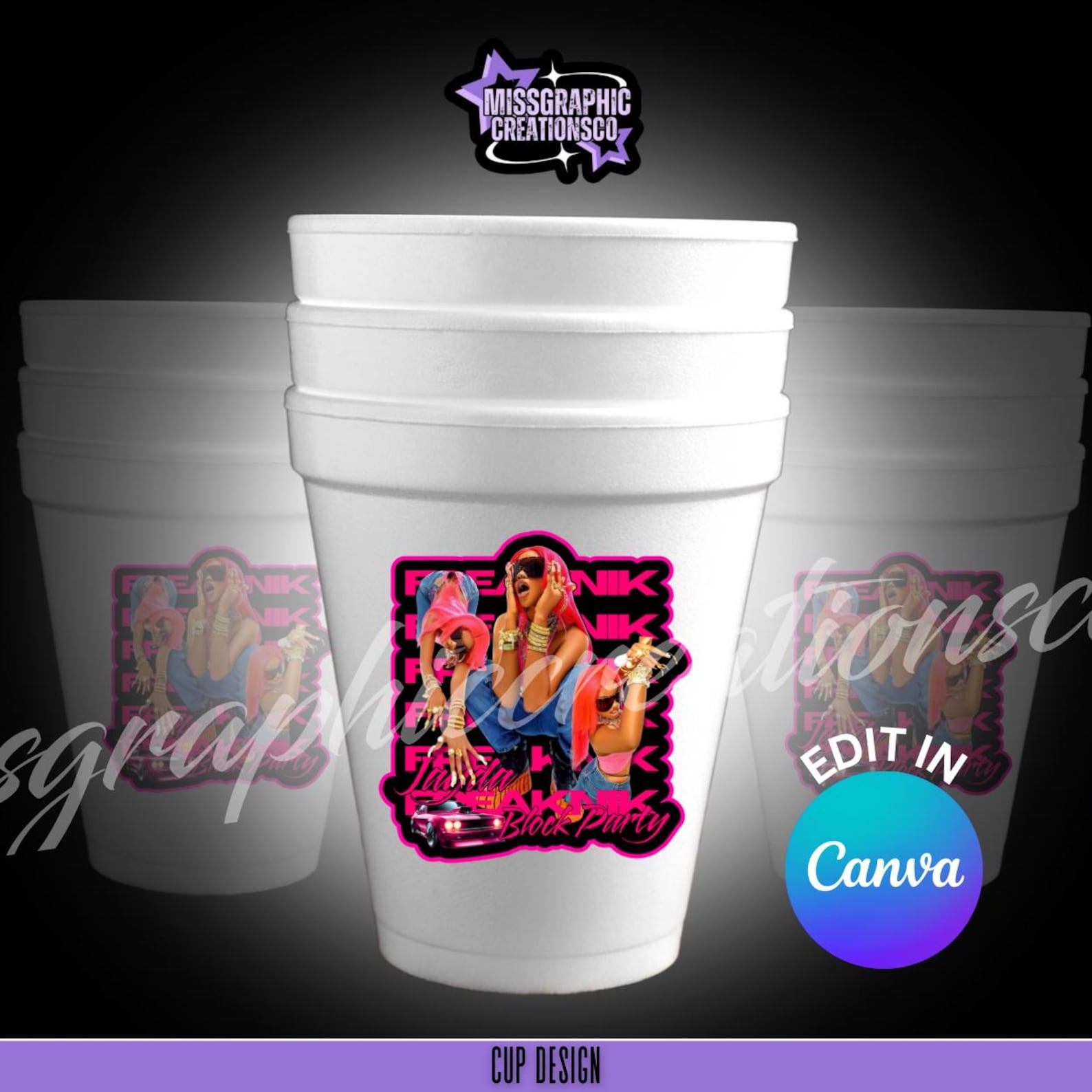 Freaknik Custom Styrofoam Cup Design: Viral Party Template (digital ...