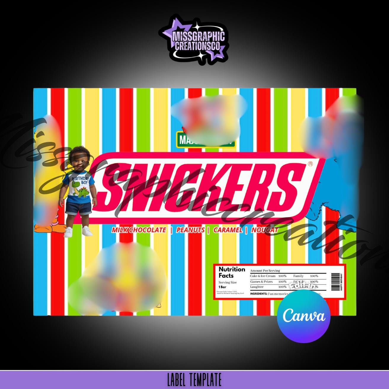 Kids Birthday Snickers Label Template: Editable Party Favor (digital ...