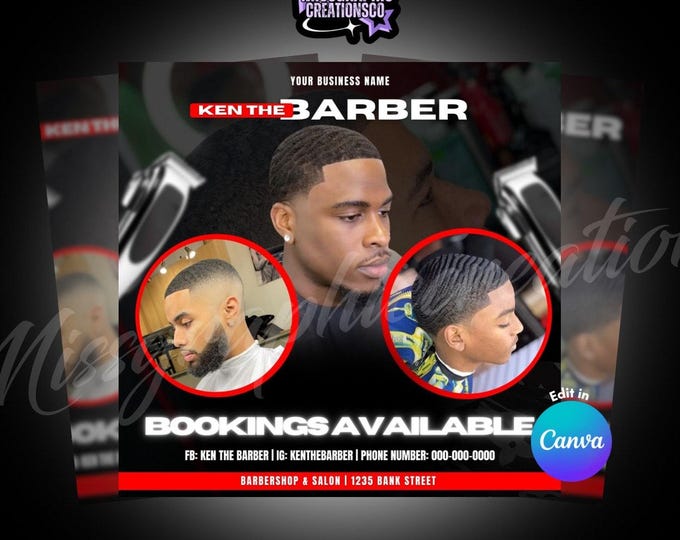 Barber Shop Flyer, DIY Canva Barber Shop Flyer, Editable Canva US ...