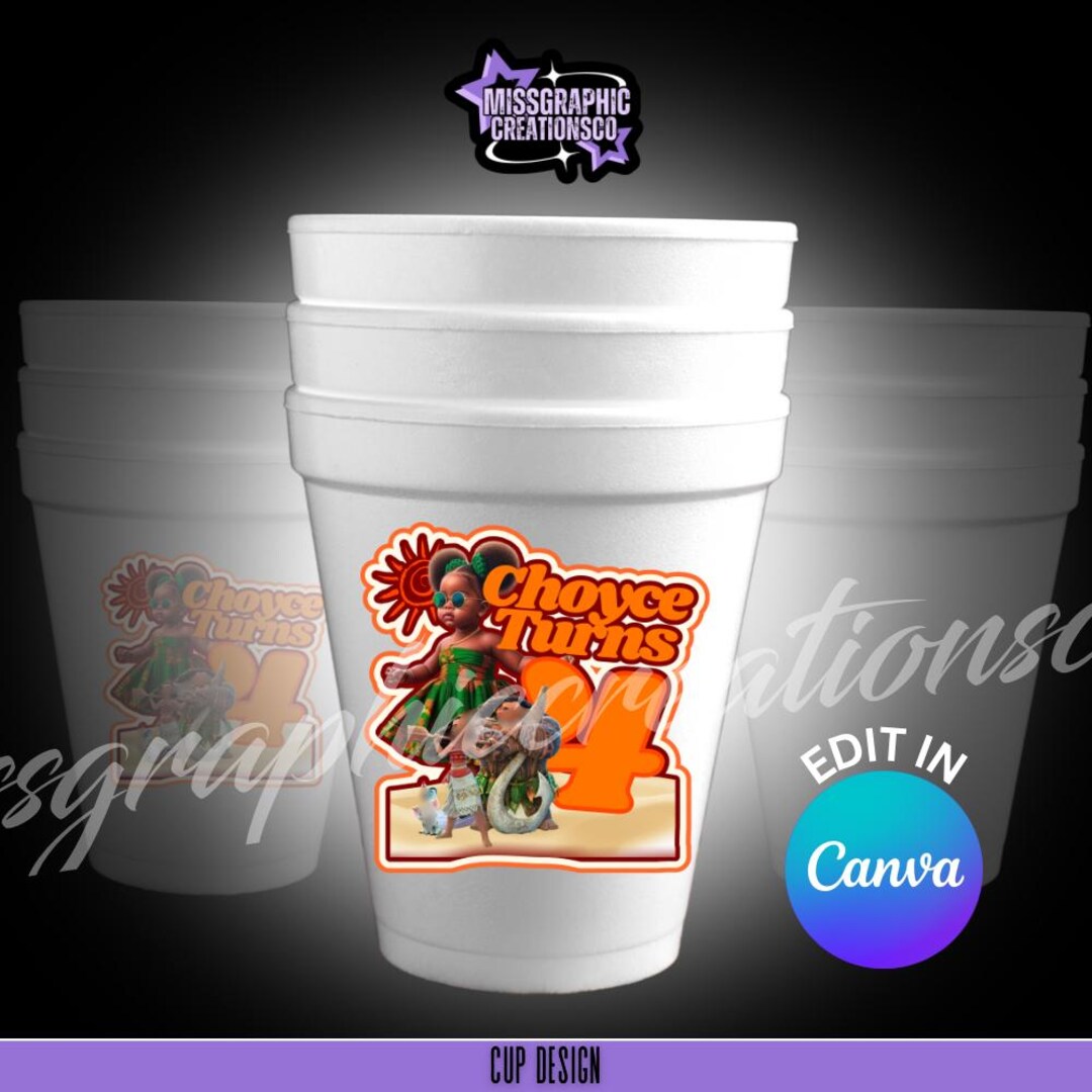 Kids Party Themed Birthday Party Cup Design: Editable Canva Template ...
