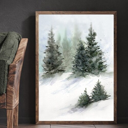 Snowy Evergreen Trees Print Winter Forest Printable Wall Art - Etsy