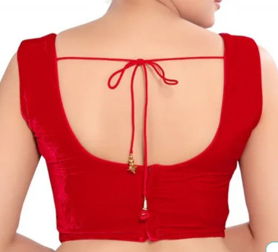 Handmade Red Velvet Blouse in Round Neck and Sleevless, Back Open ...