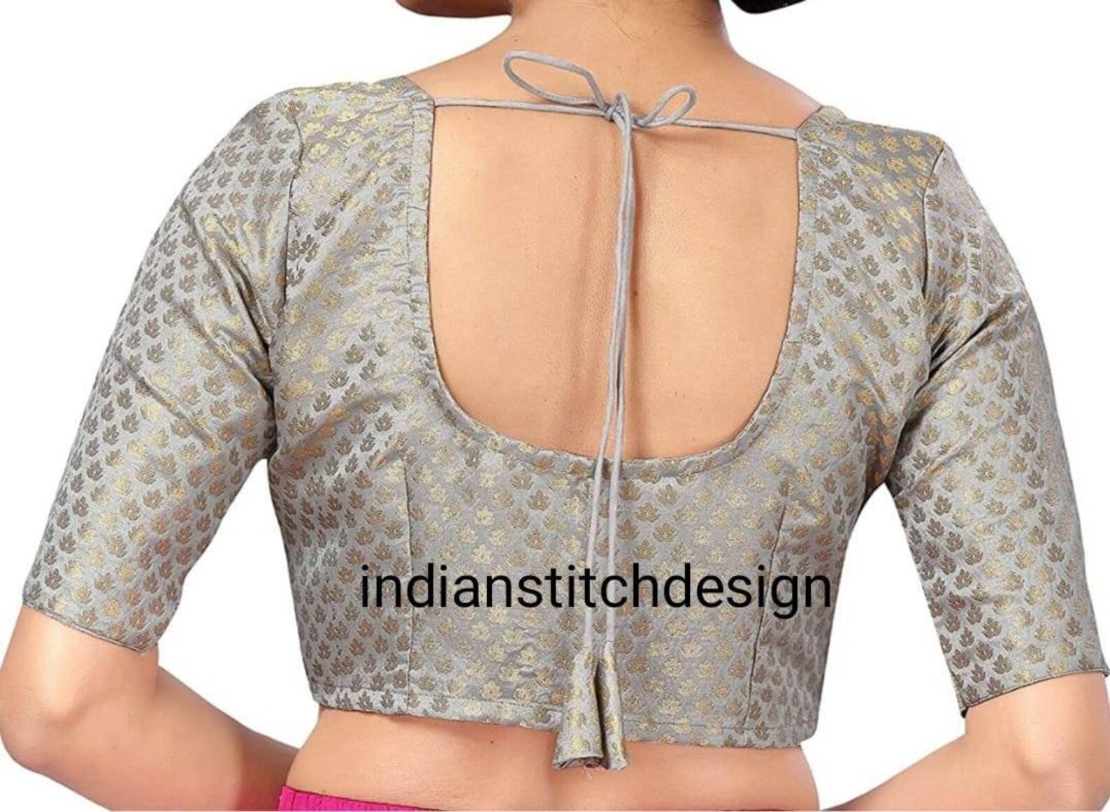 Baby Pink Chanderi Blouse With Elbow Sleeves,round Neck Blouse,teera ...
