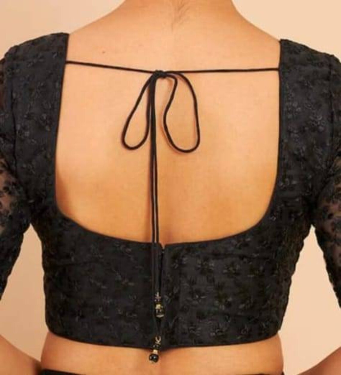 Made to Order Beautiful Black Net Blouse in Round Neck and Elbow ...