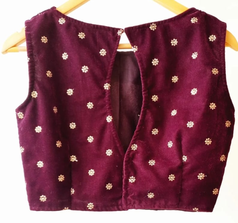 Beautiful Maroon Velvet Blouse in Boat Neck and Back Keyhole, Back Open ...