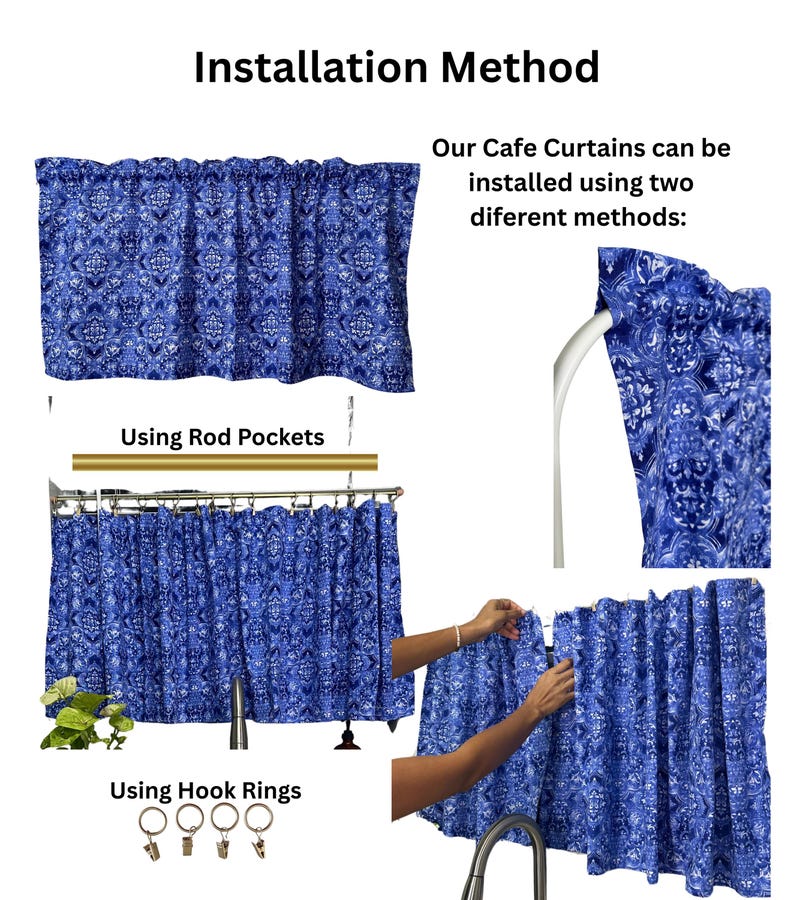 Coastal Curtain Panel; Blue Tile Design for Kitchen;bathroom; Breakfast ...