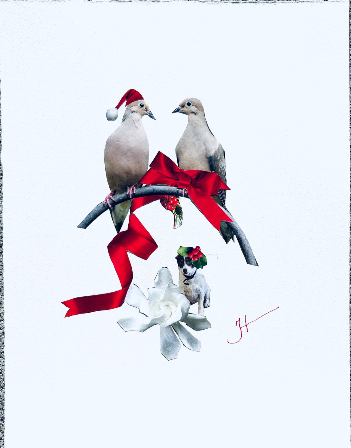 Original Collage Whimsey Greeting Card two Turtle Doves - Etsy