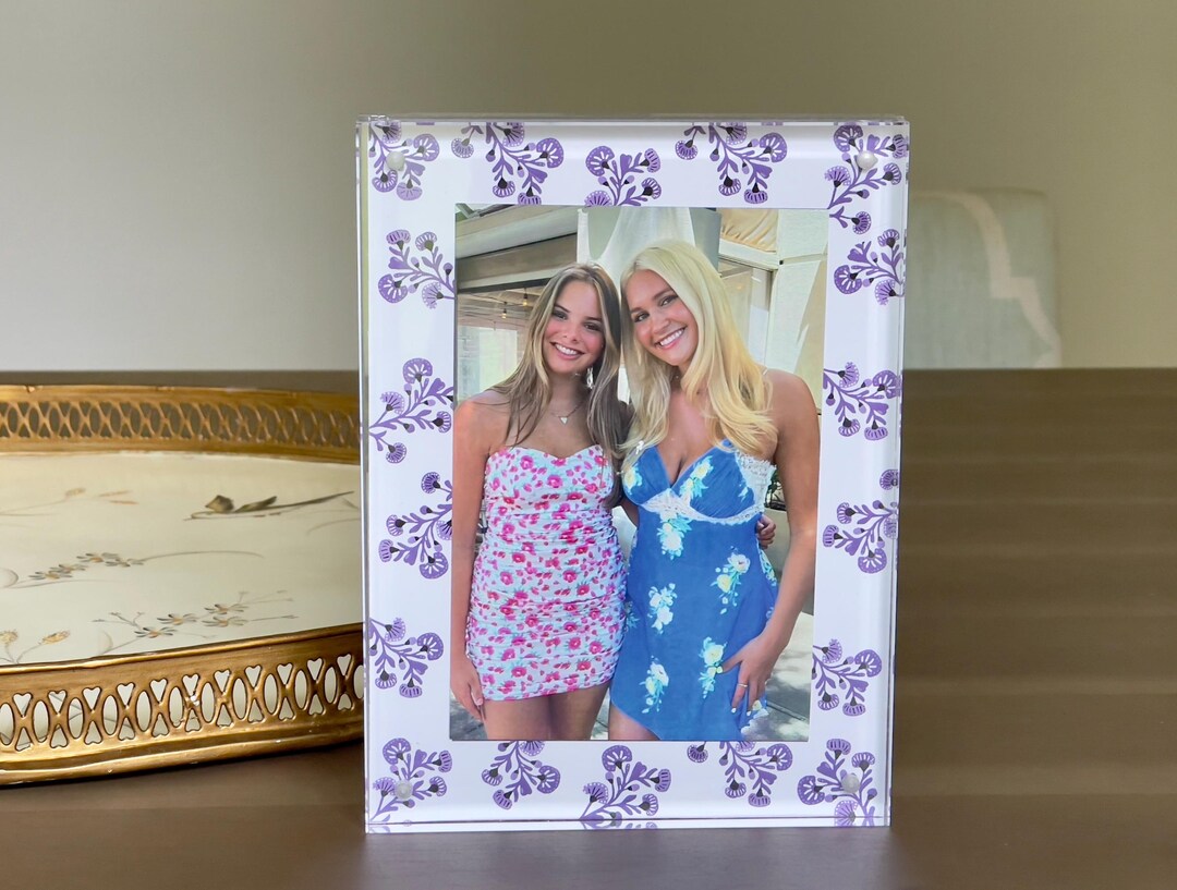 Luxe Acrylic Block Picture Frame With Floral Garden Illustration Preppy ...
