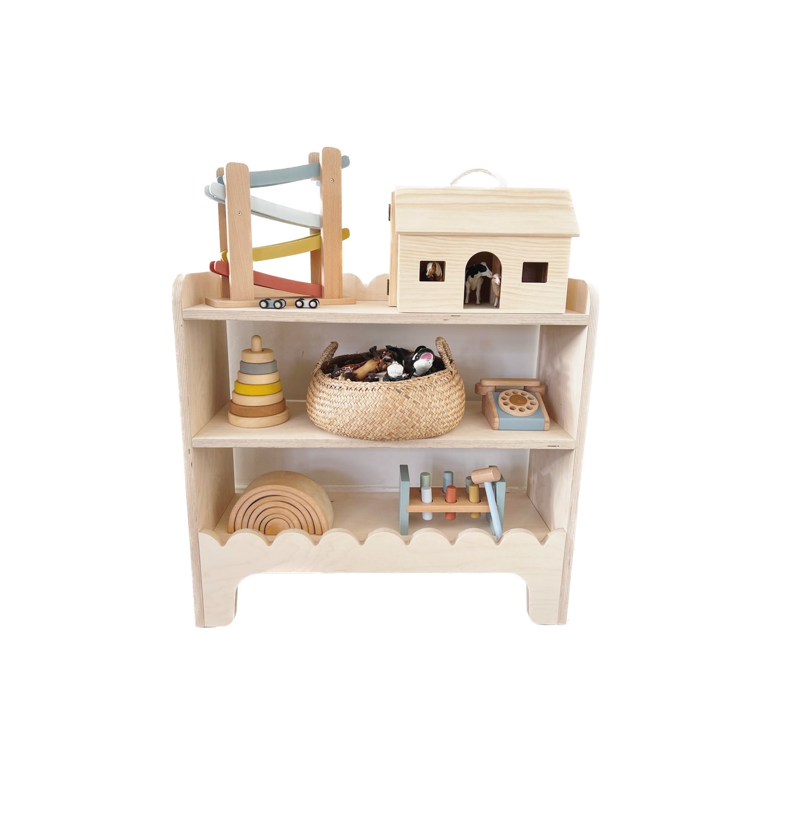 Scalloped Montessori Children's Toy Shelf – Charming Scallop Shelf for ...