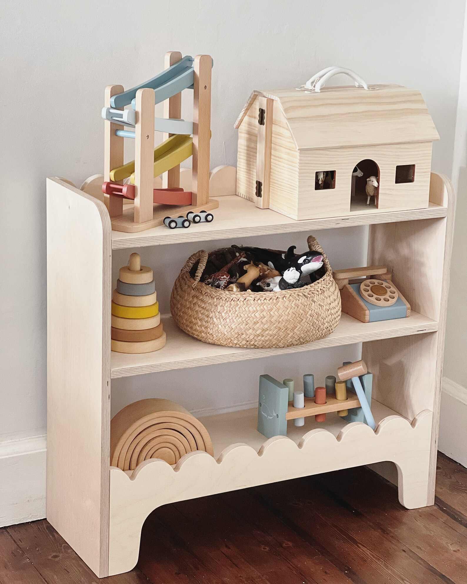 Scalloped Montessori Children's Toy Shelf – Charming Scallop Shelf for ...