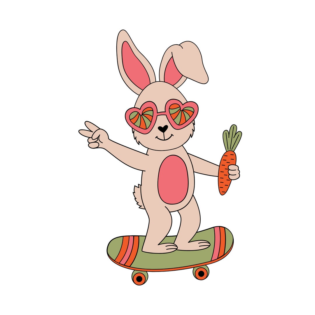 Groovy Bunny Skateboarding Peace and Love, Png - Etsy