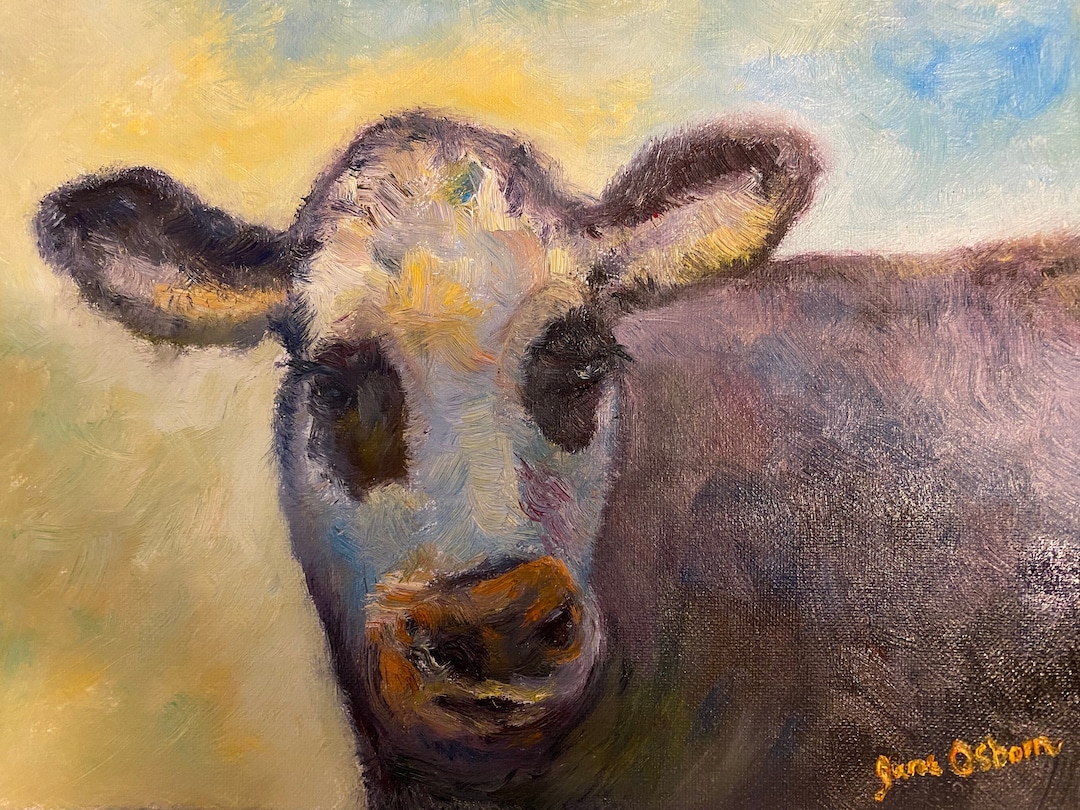 Original Oil Painting, Cow Art, Cow Portrait, Cow With Black Eyes, Oil ...