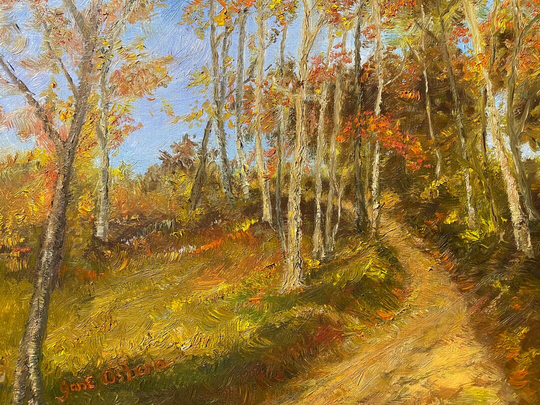 Original Fall Forest Oil Painting, Autumn Path Art (8x10) - Etsy