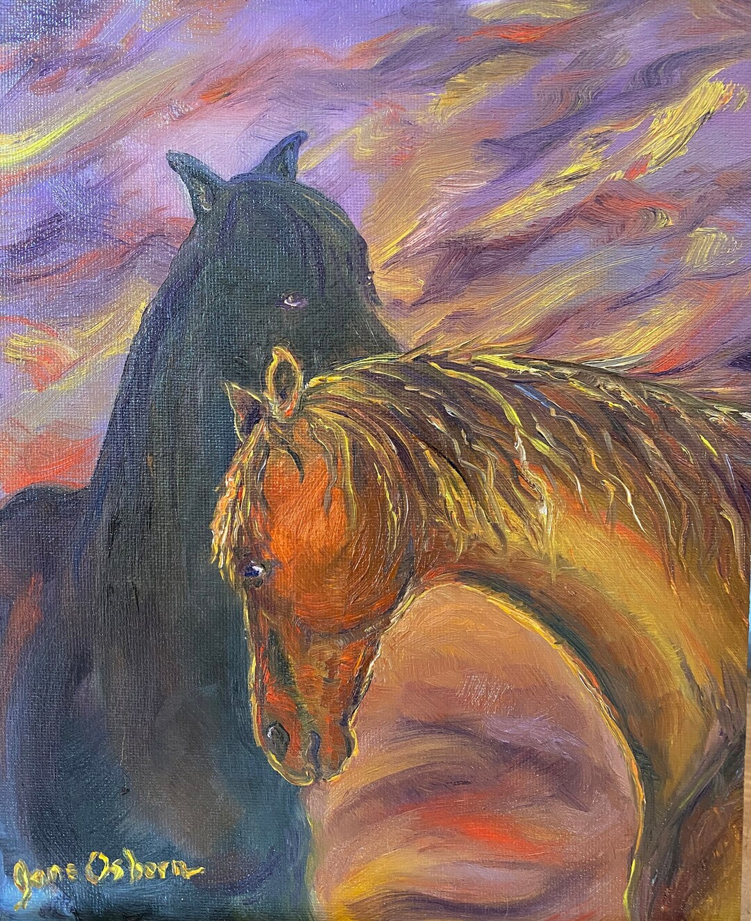 Horsey Conversation, an 8 X 10" Original Oil Painting by Artist Jane ...