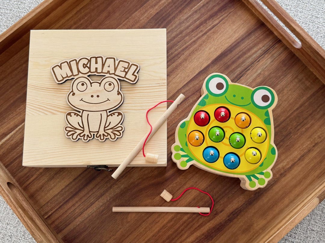 Custom Wood Box With Kids Magnetic Frog Fishing Game - Etsy
