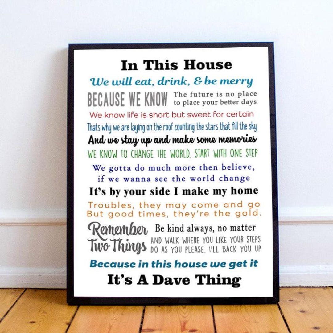 In This House Its A Dave Thing, Inspirational Art Print - Etsy