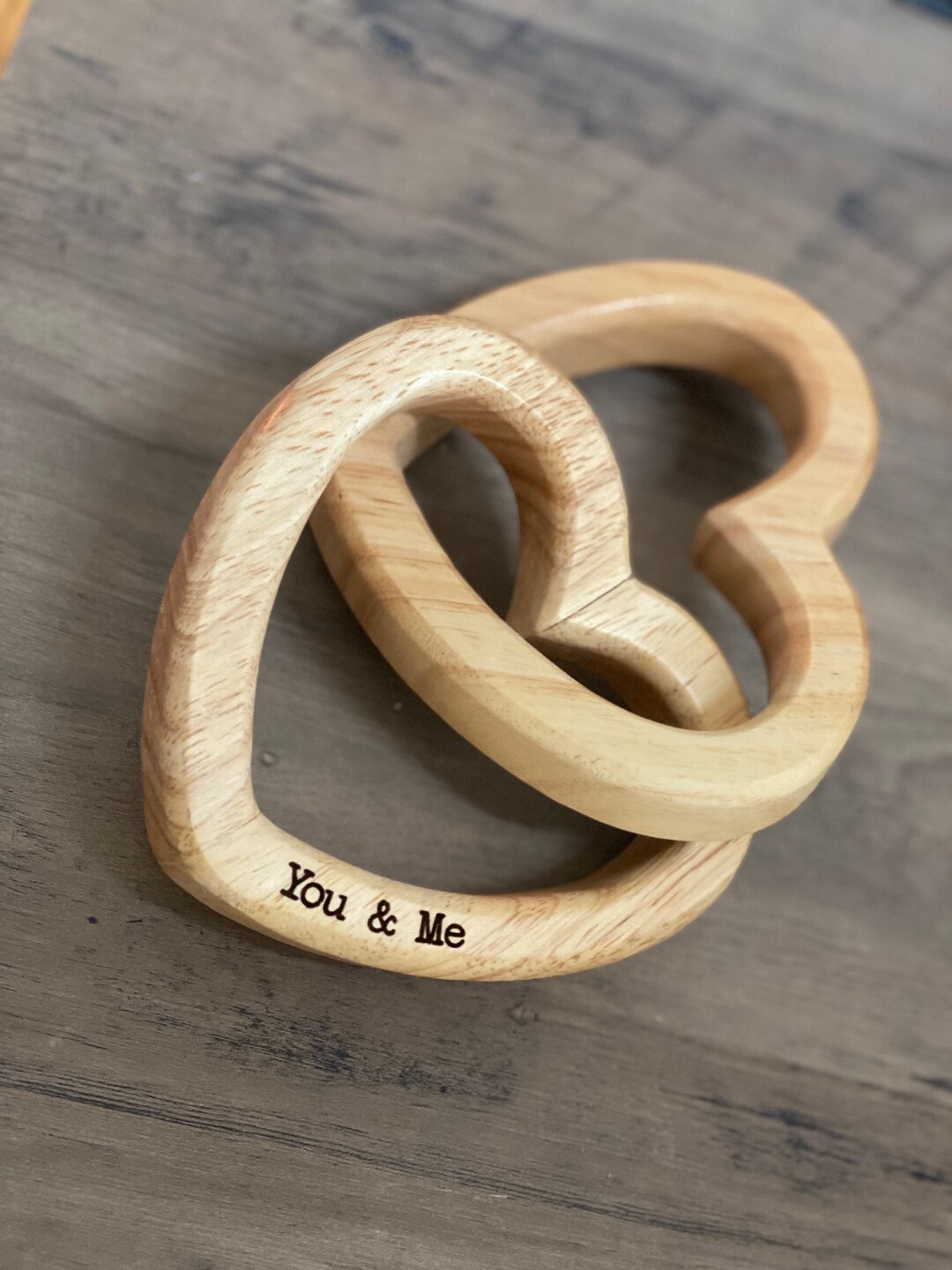 Wood Interlocked Engraved Hearts, Customizable - Etsy