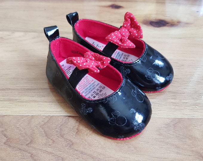 Primark Disney Baby Minnie Mouse Black Glitter Ballet Pumps With Red ...