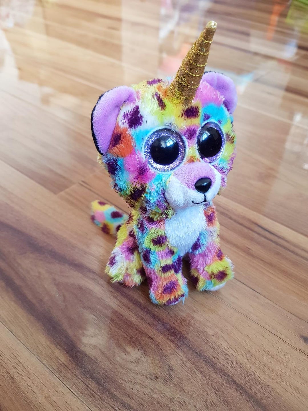 Giselle the Unicorn Leopard Beanie Boo Ty Tysilk Rainbow Plush Soft Toy ...