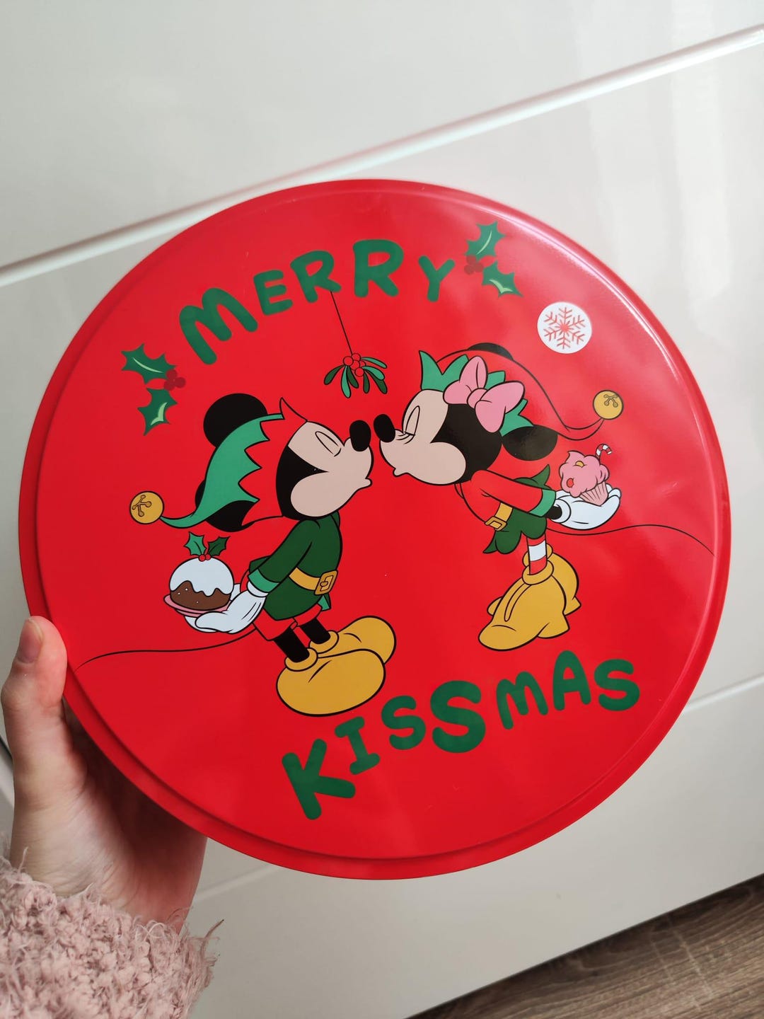 Red Storage Box Disney Mickey Mouse Minnie Mouse Stripes Merry Kissmas ...
